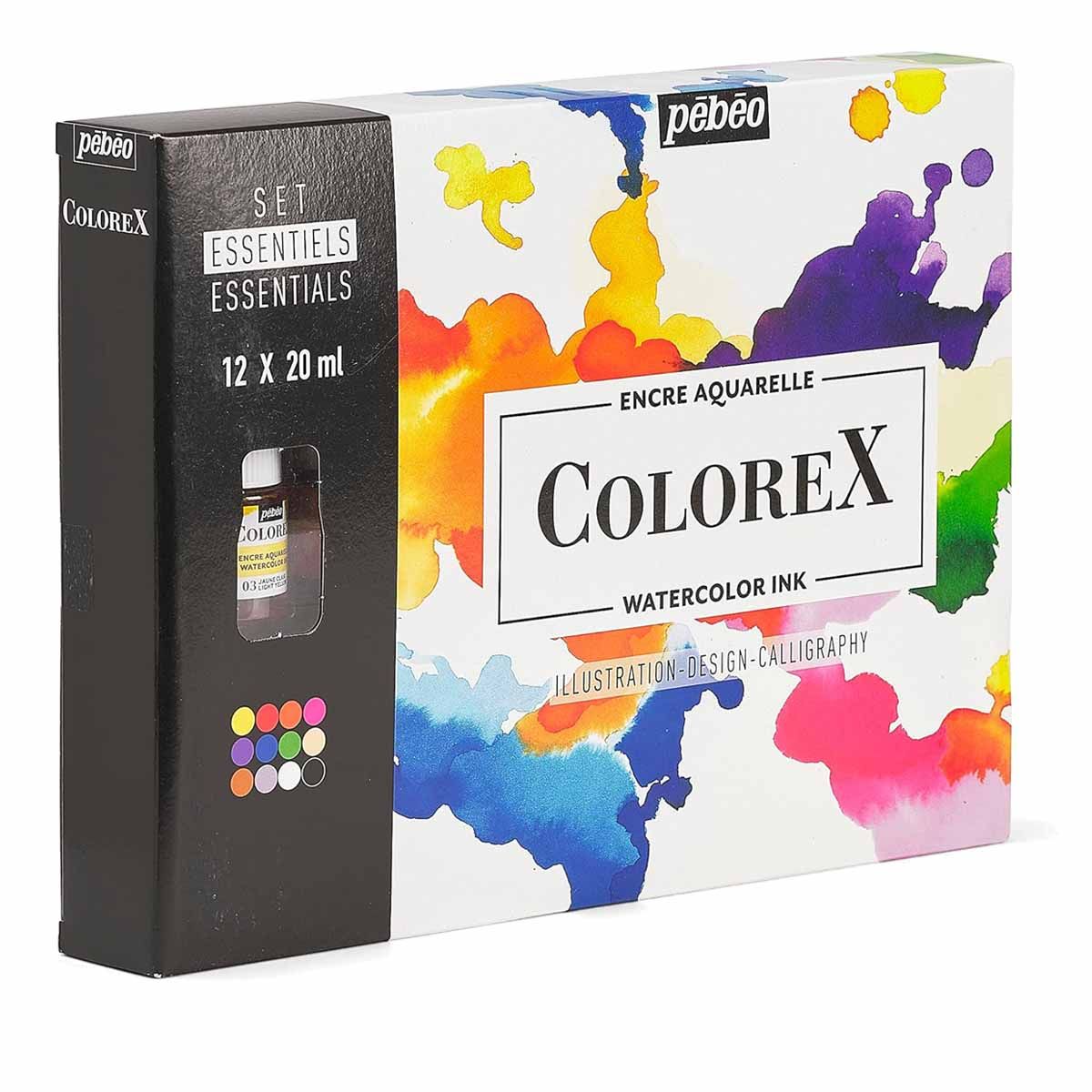 Pebeo Colorex Watercolor Ink Essentials Set of 12 Colors, 20ml | Jerry ...