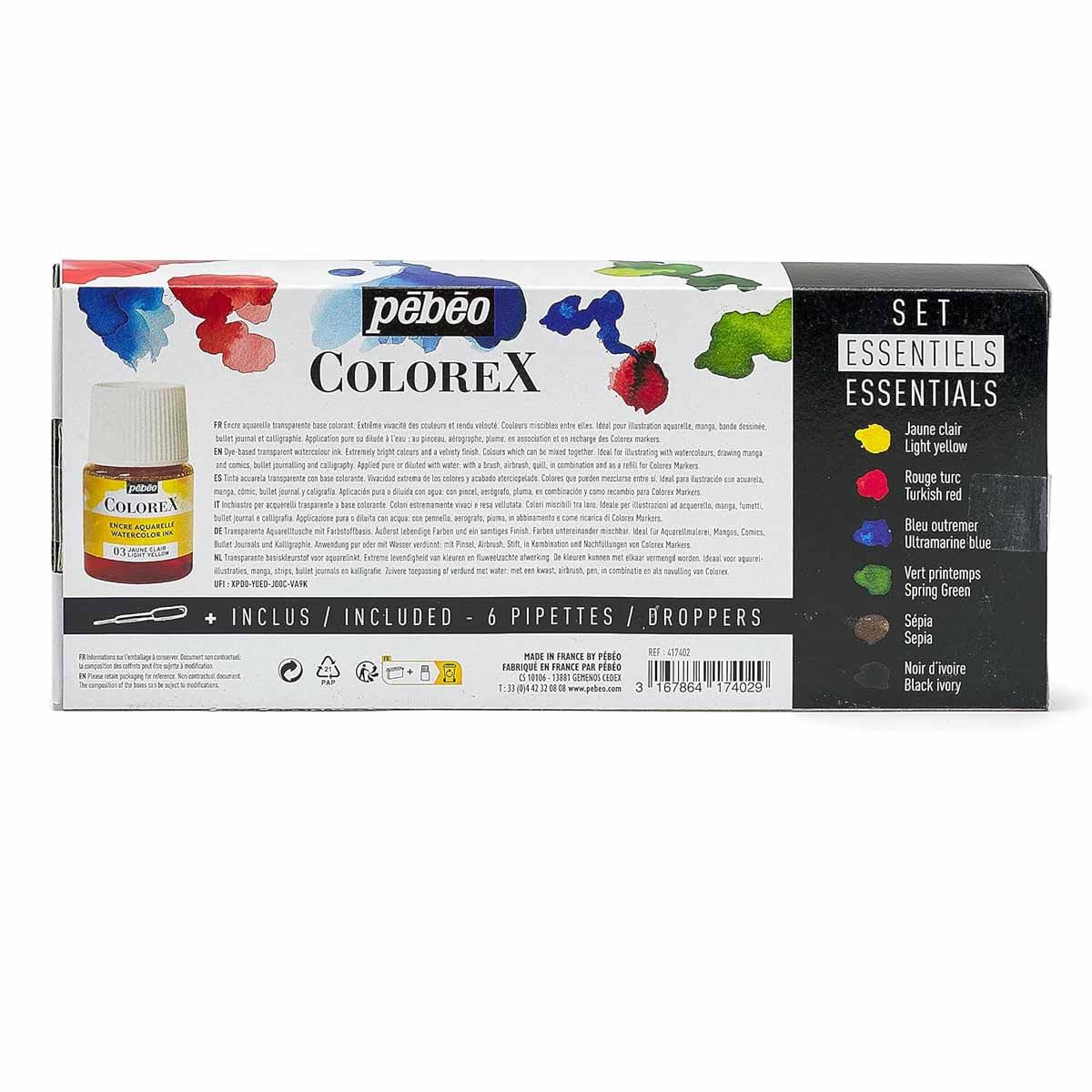 Pebeo Colorex Watercolor Ink Essentials Set of 6 Colors, 20ml | Jerry's ...
