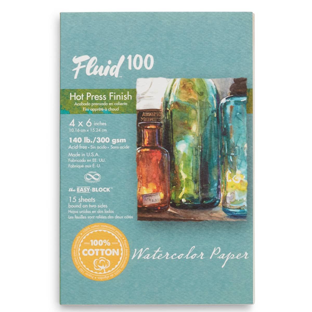 Speedball Fluid 100 Watercolor Paper Block - 140lb Hot Press, 4"x6" (15 ...
