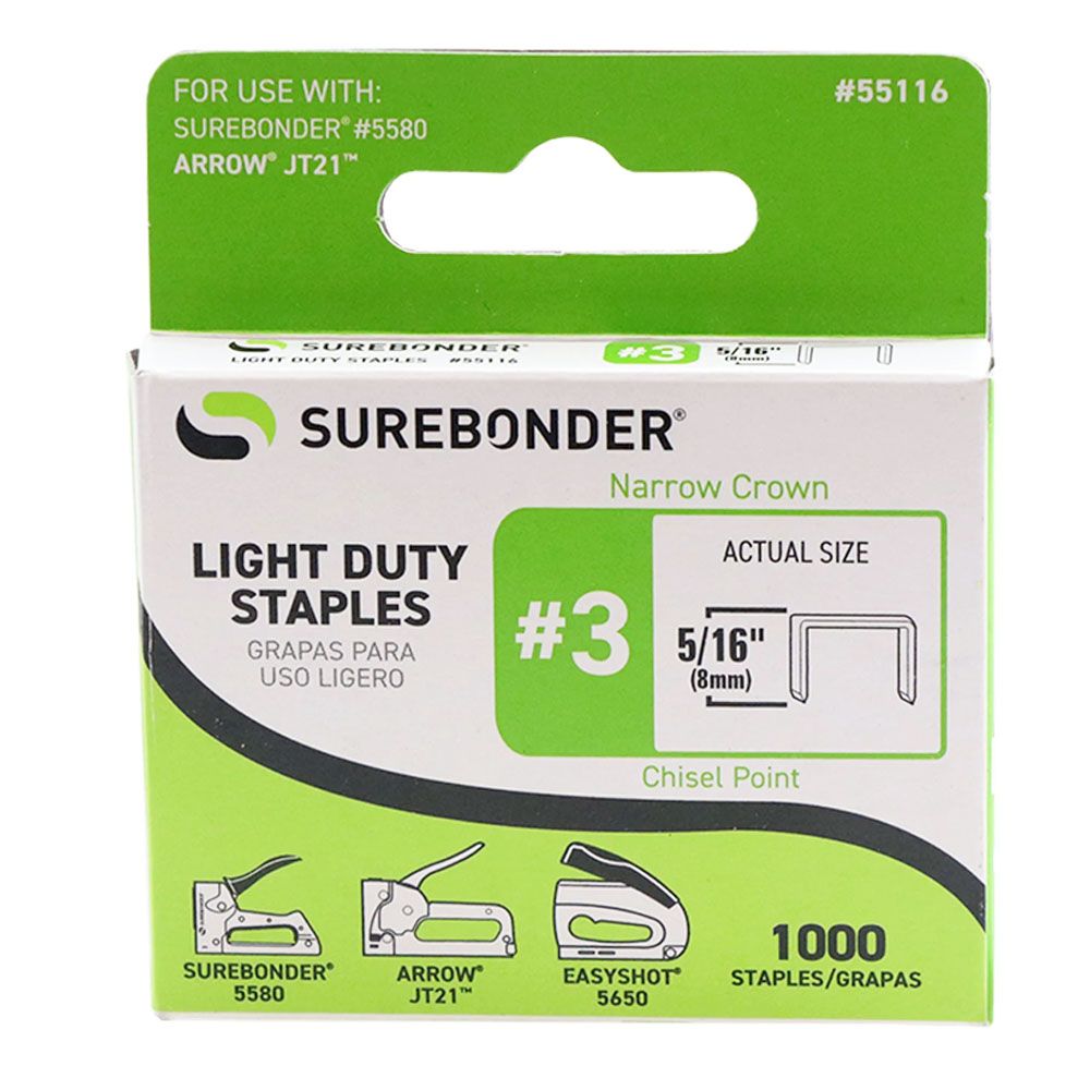 Surebonder #3 Light Duty 5/16" Narrow Staples, 1000 ct. | Jerry's Artarama