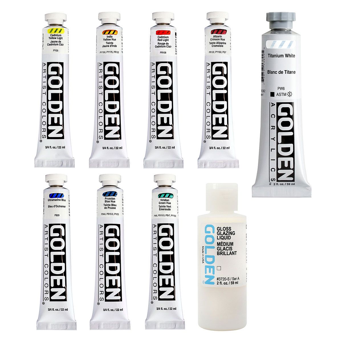 Golden Heavy Body Acrylic Traditional Set of 8 + Gloss Liquid Glaze 2oz ...