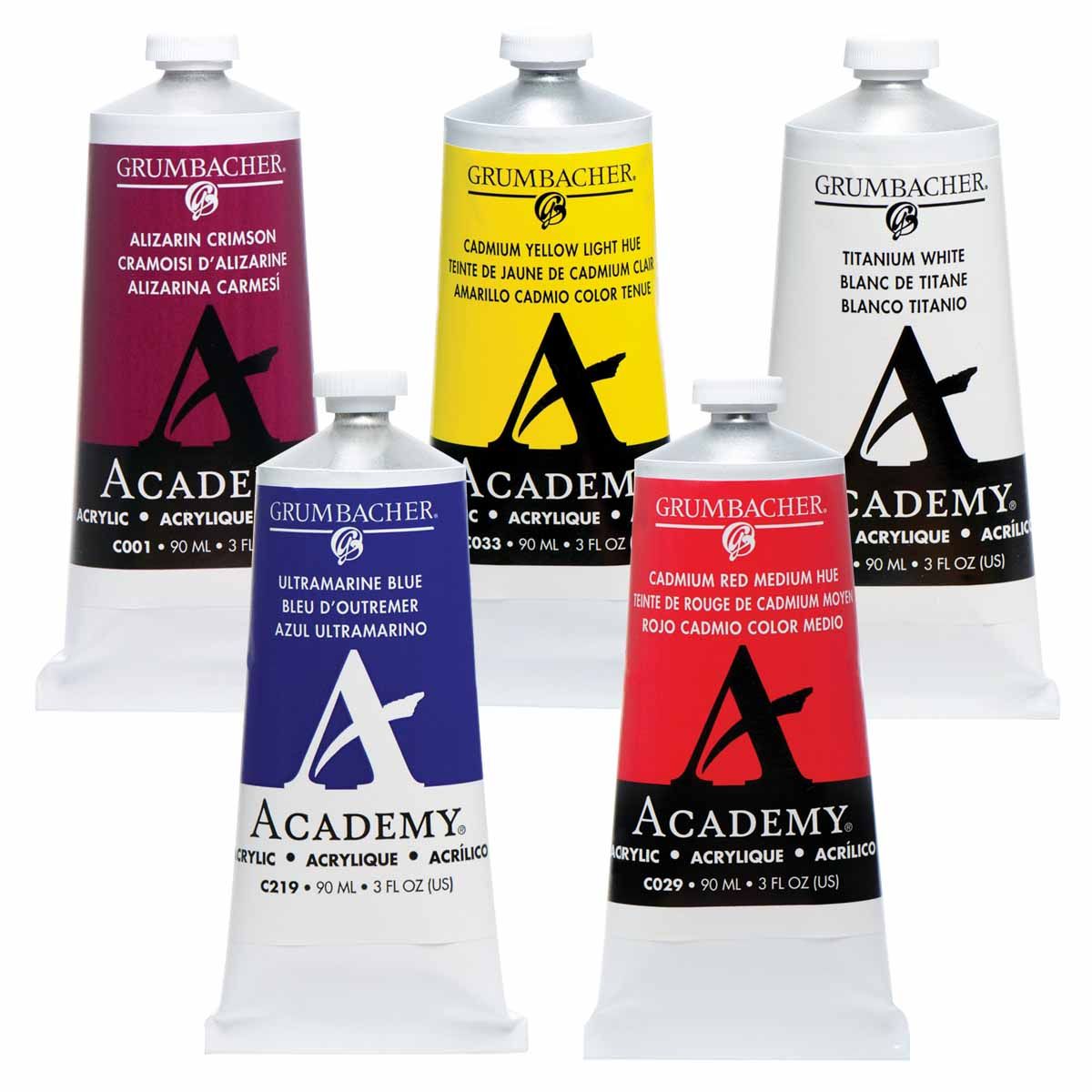 Grumbacher Academy Acrylics Traditional Set of 5, 90ml | Jerry's Artarama