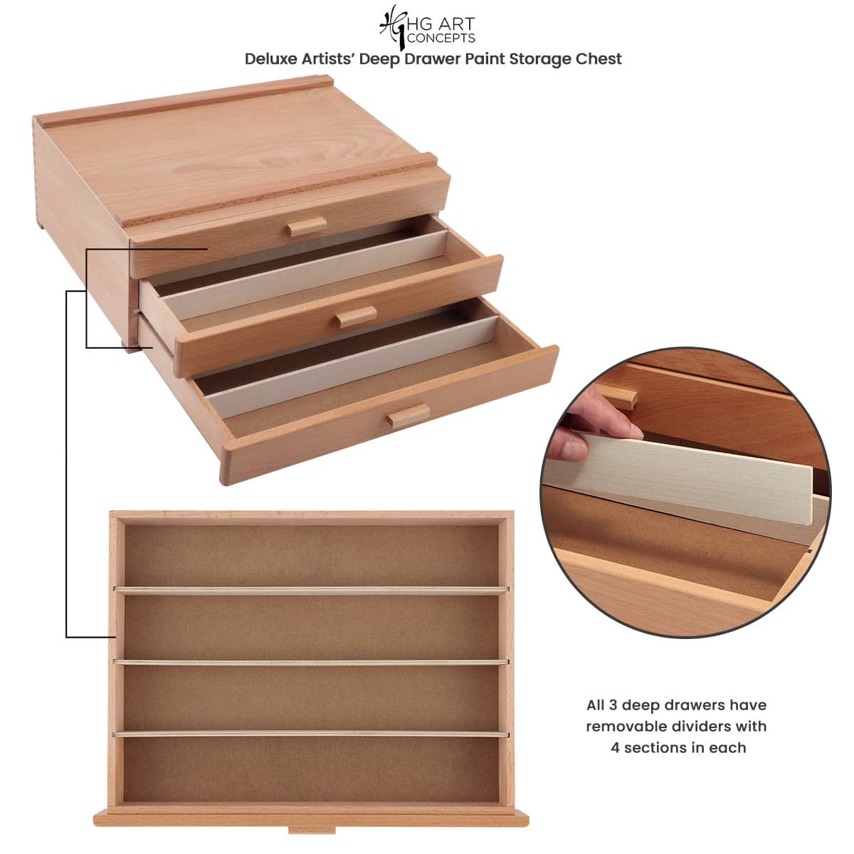 HG Art Concepts Artist Storage 3-Drawer Paint Chest | Jerry's Artarama