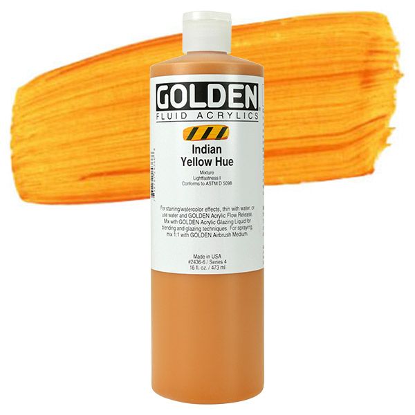 GOLDEN Fluid Acrylics Indian Yellow Hue 16 oz | Jerry's Artarama