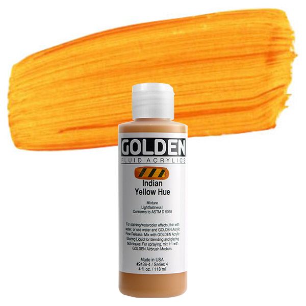 GOLDEN Fluid Acrylics Indian Yellow Hue 4 oz | Jerry's Artarama