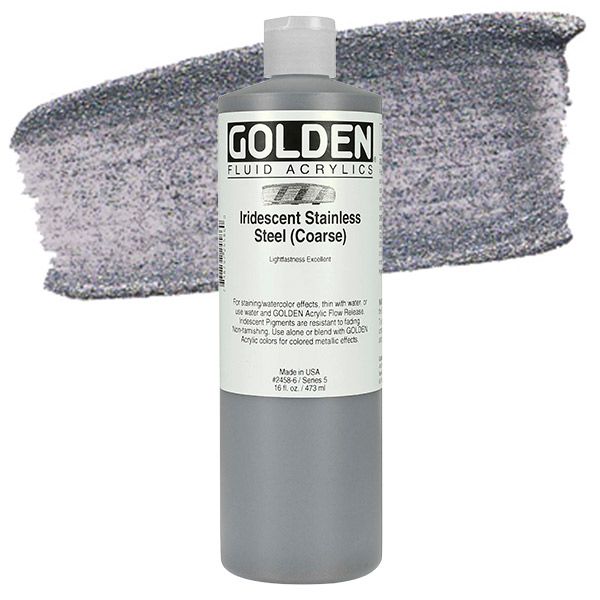 GOLDEN Fluid Acrylics Iridescent Stainless Steel (Coarse) 16 oz
