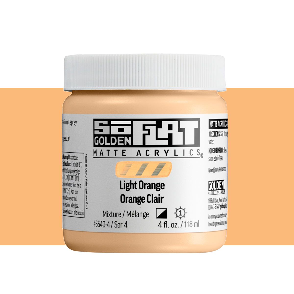 GOLDEN SoFlat Matte Acrylic - Light Orange, 4oz Jar | Jerry's Artarama