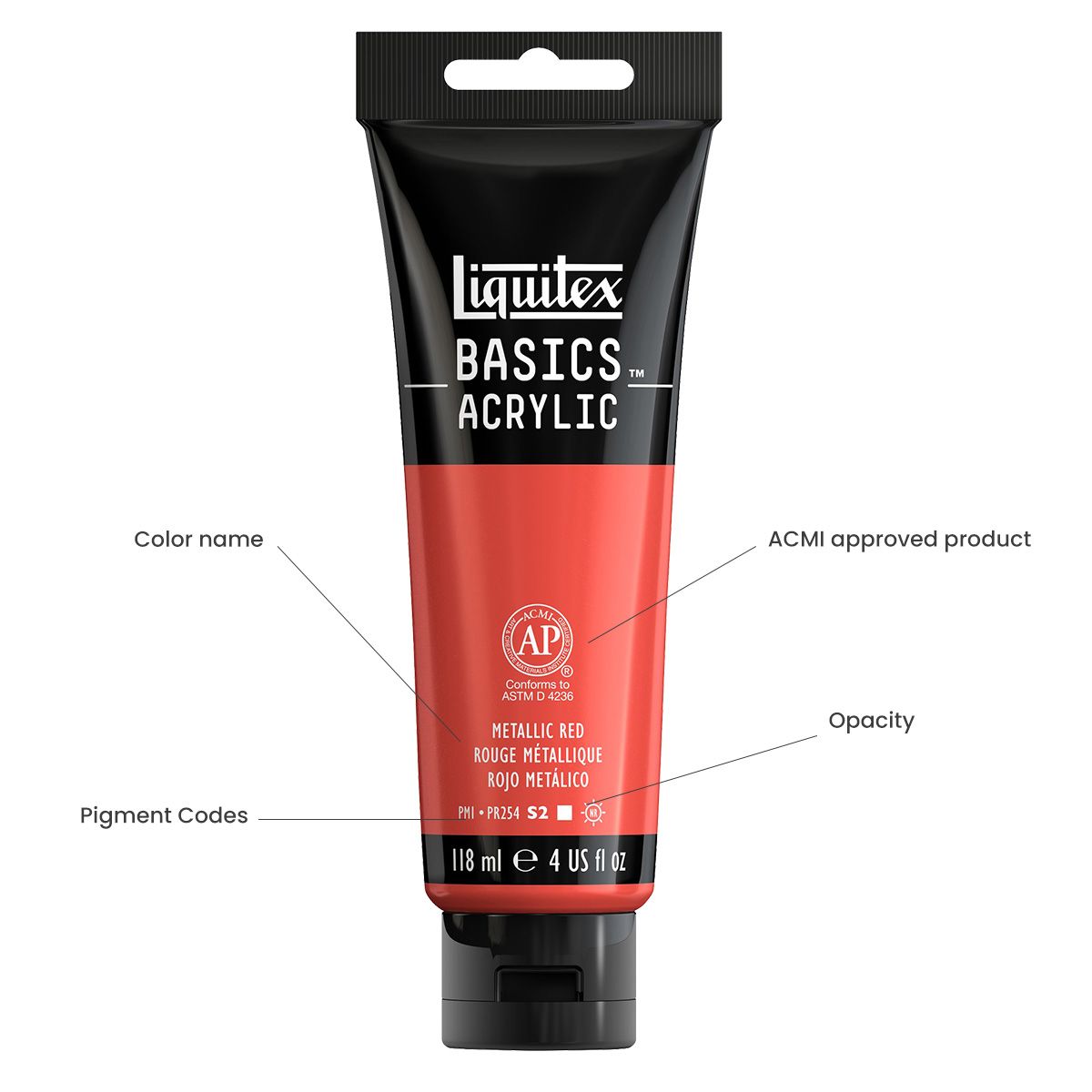 Liquitex Basics Acrylic Paint - Metallic Red, 4oz Tube | Jerry's Artarama