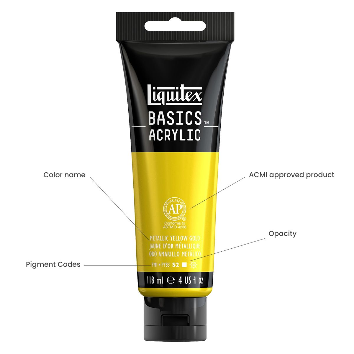 Liquitex Basics Acrylic Paint - Metallic Yellow Gold, 4oz Tube | Jerry ...