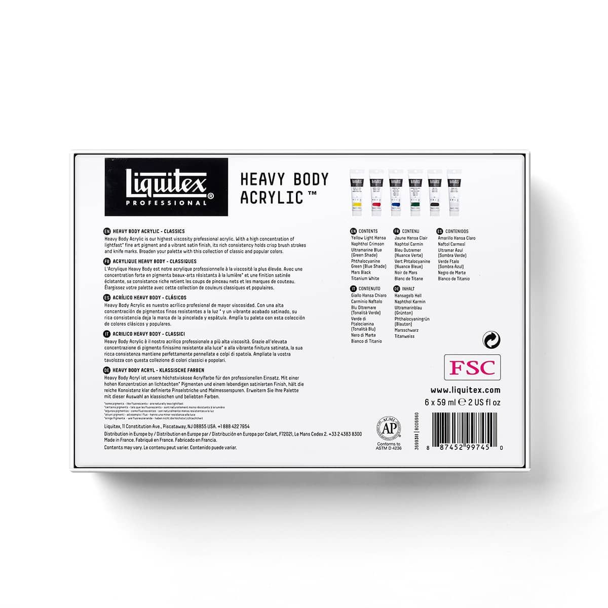Liquitex Heavy Body Acrylics Set of 6 Classic Colors 59 ml | Jerry's ...