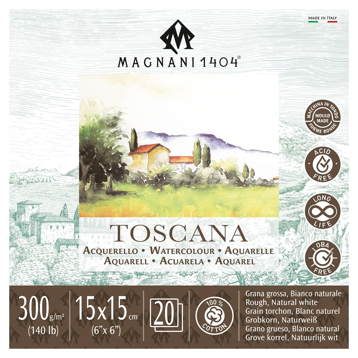 Magnani 1404 Toscana Watercolor Pad 140lb Rough - 6" x 6" (20 Sheets ...