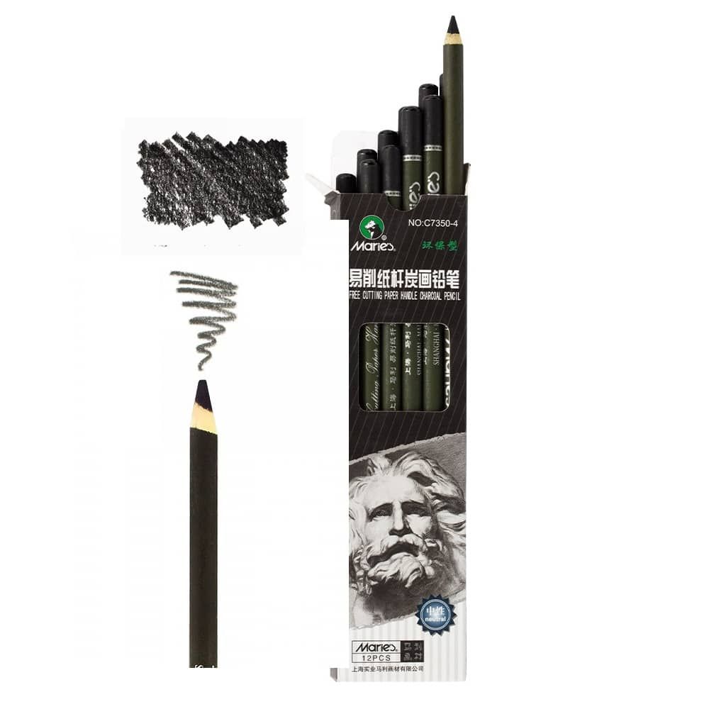 Marie's Medium Charcoal Pencils Paper Wrapped, Box of 12 | Jerry's Artarama