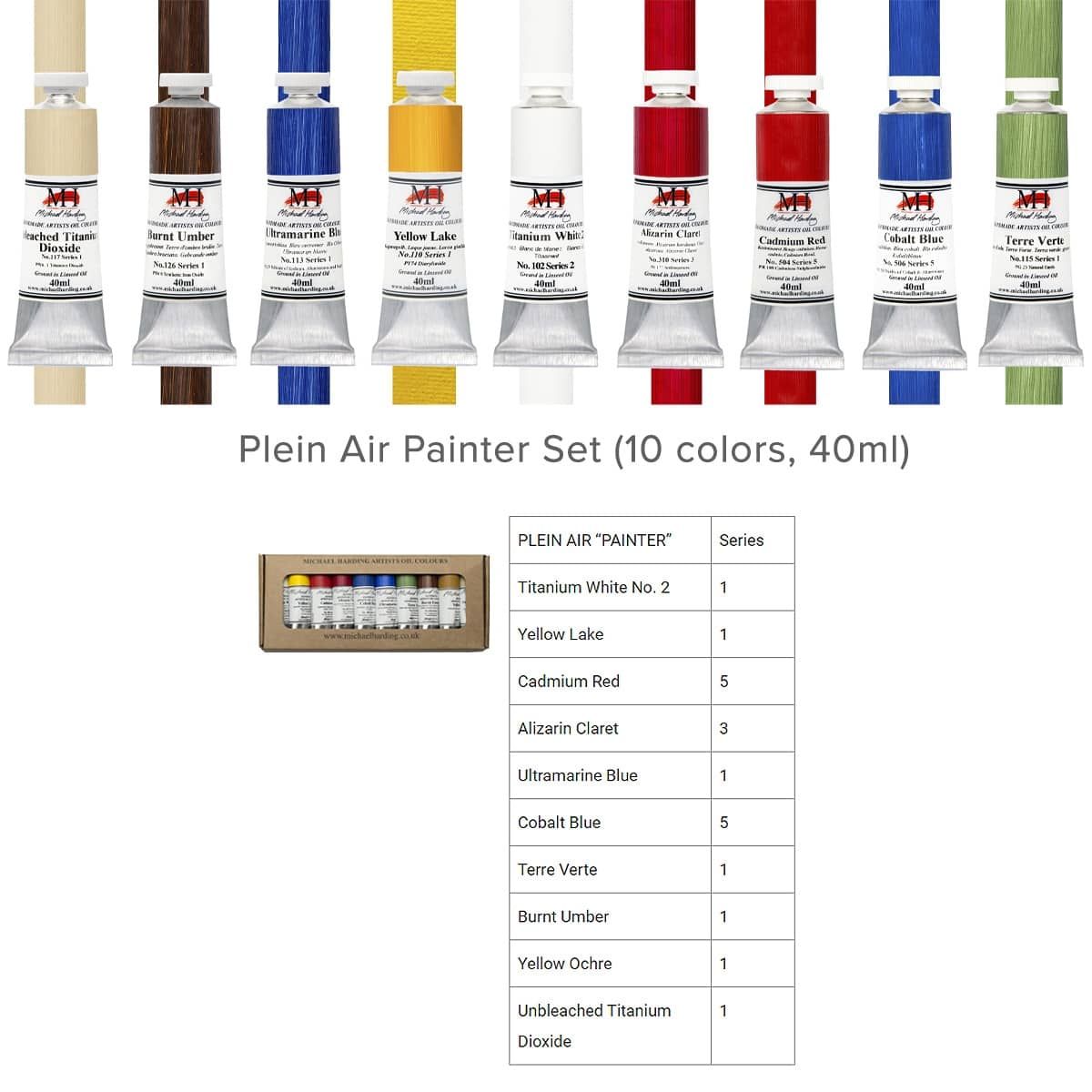 Michael Harding Plein Air Painter Oils Set of 10, 40ml Tubes | Jerry's ...