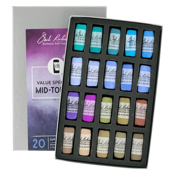 Richeson Hand-Rolled Soft Pastels Set of 20 Value Spectrum: Mids 2 ...
