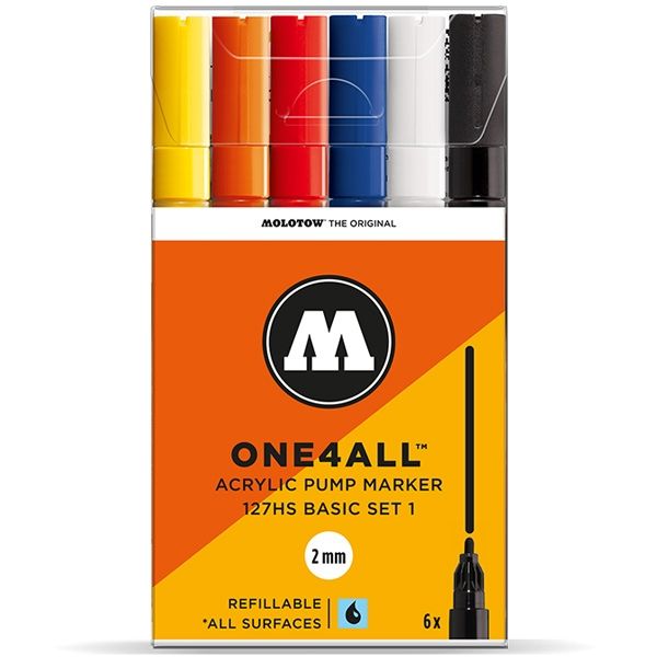 Molotow One4All Marker 2mm Set of 6 Basic Colors | Jerry's Artarama