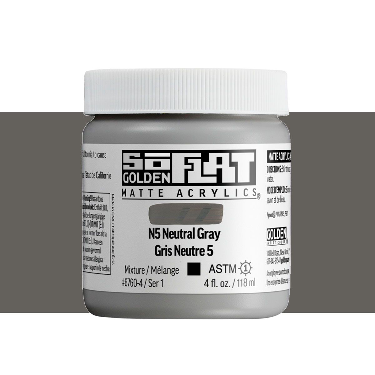 GOLDEN SoFlat Matte Acrylic - N5 Neutral Gray, 4oz Jar | Jerry's Artarama