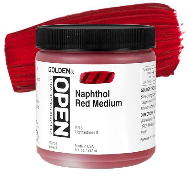 GOLDEN Open Acrylic Paints Naphthol Red Medium 8 oz | Jerry's Artarama