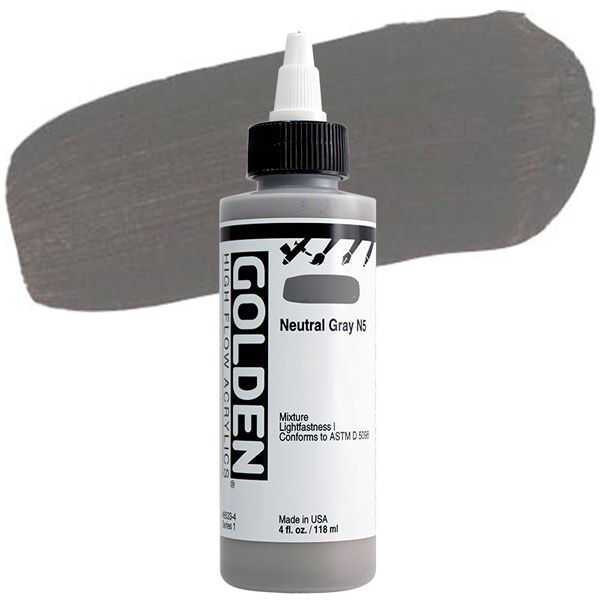 Neutral Gray N5, 4oz, GOLDEN High Flow Acrylic | Jerry's Artarama