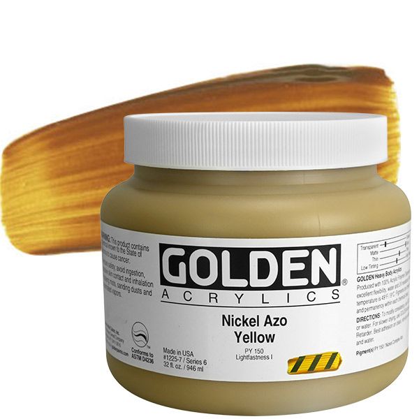 GOLDEN Heavy Body Acrylics - Nickel Azo Yellow, 32oz Jar | Jerry's Artarama