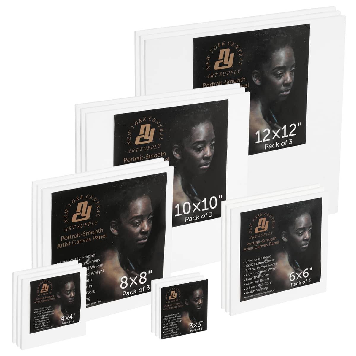 New York Central Portrait-Smooth Artist Canvas Panels, Squares Sizes ...