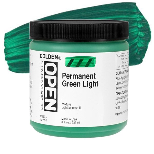 GOLDEN Open Acrylic Paints Permanent Green Light 8 oz | Jerry's Artarama