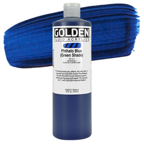 GOLDEN Fluid Acrylics Phthalo Blue (Green Shade) 16 oz | Jerry's Artarama