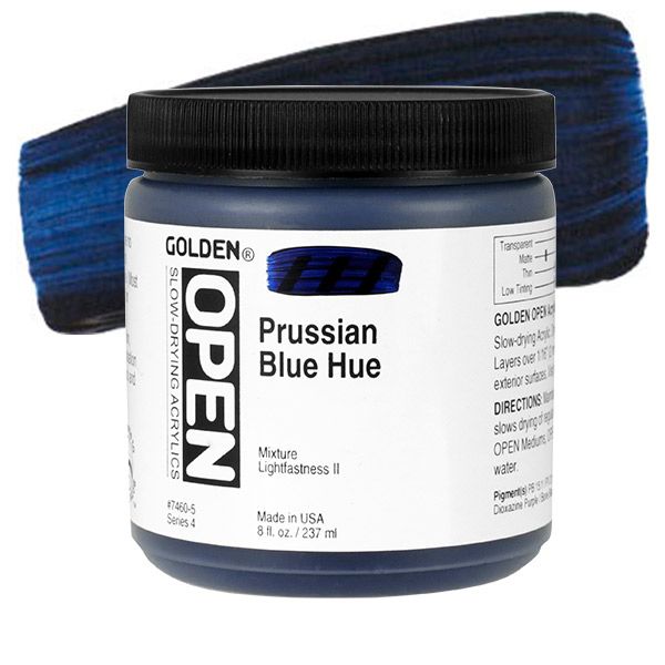 GOLDEN Open Acrylic Paints Prussian Blue Hue 8 oz | Jerry's Artarama