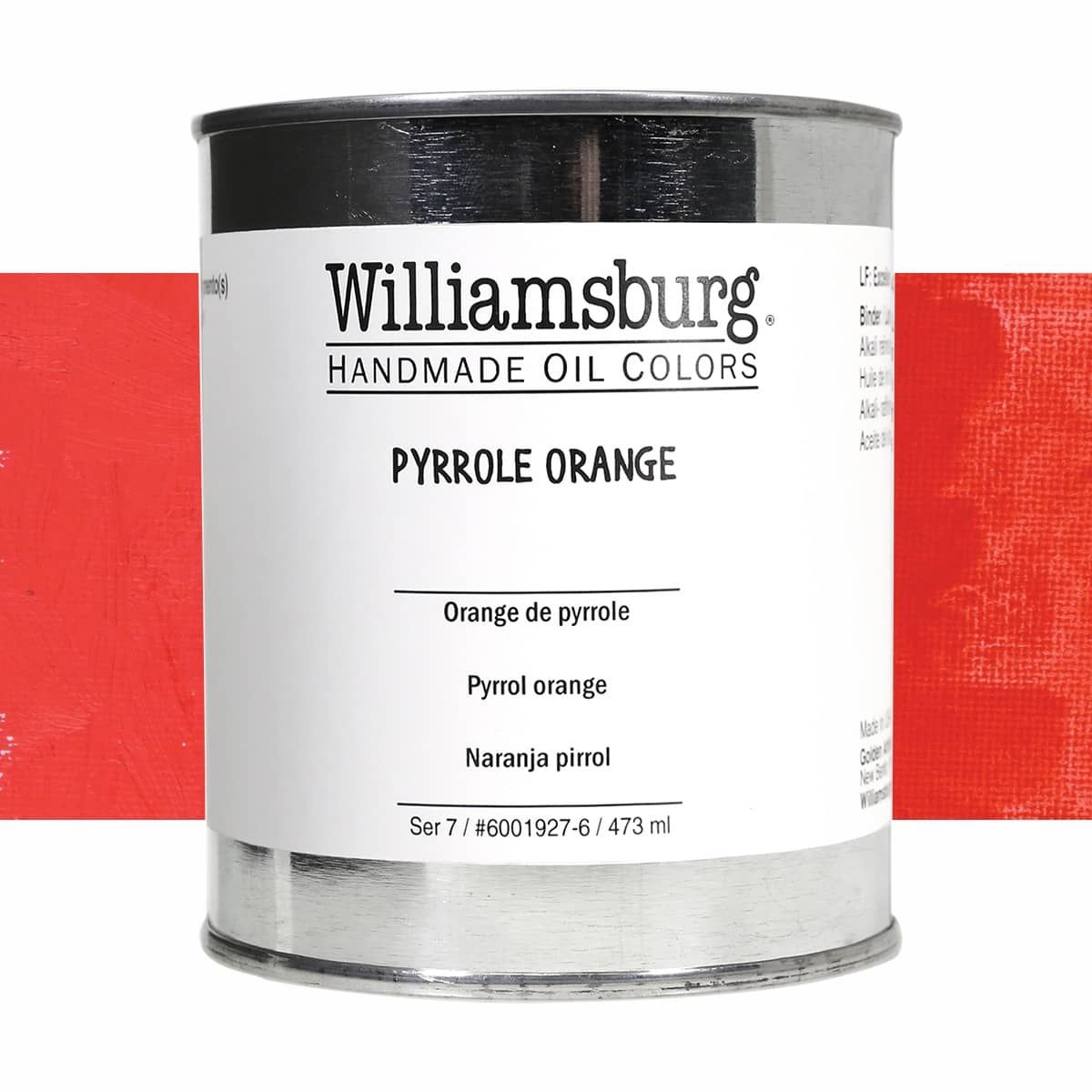 Williamsburg Handmade Oil Paint - Pyrrole Orange, 473ml Can | Jerry's Artarama