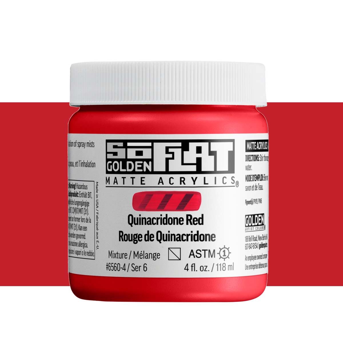 GOLDEN SoFlat Matte Acrylic - Quinacridone Red, 4oz Jar | Jerry's Artarama