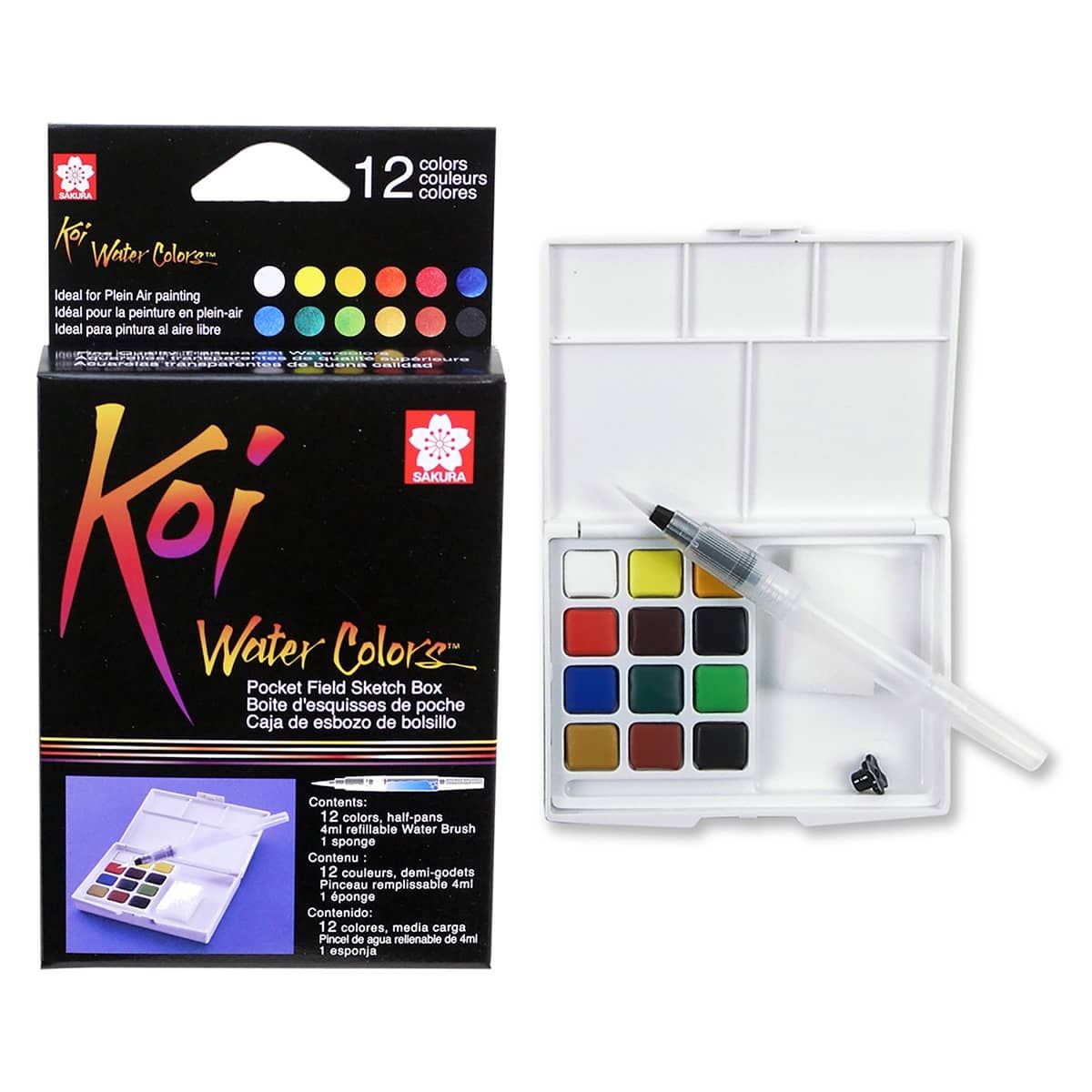 Koi Watercolor Pocket Field Sketch Box Set of 12 Half-Pans w ...