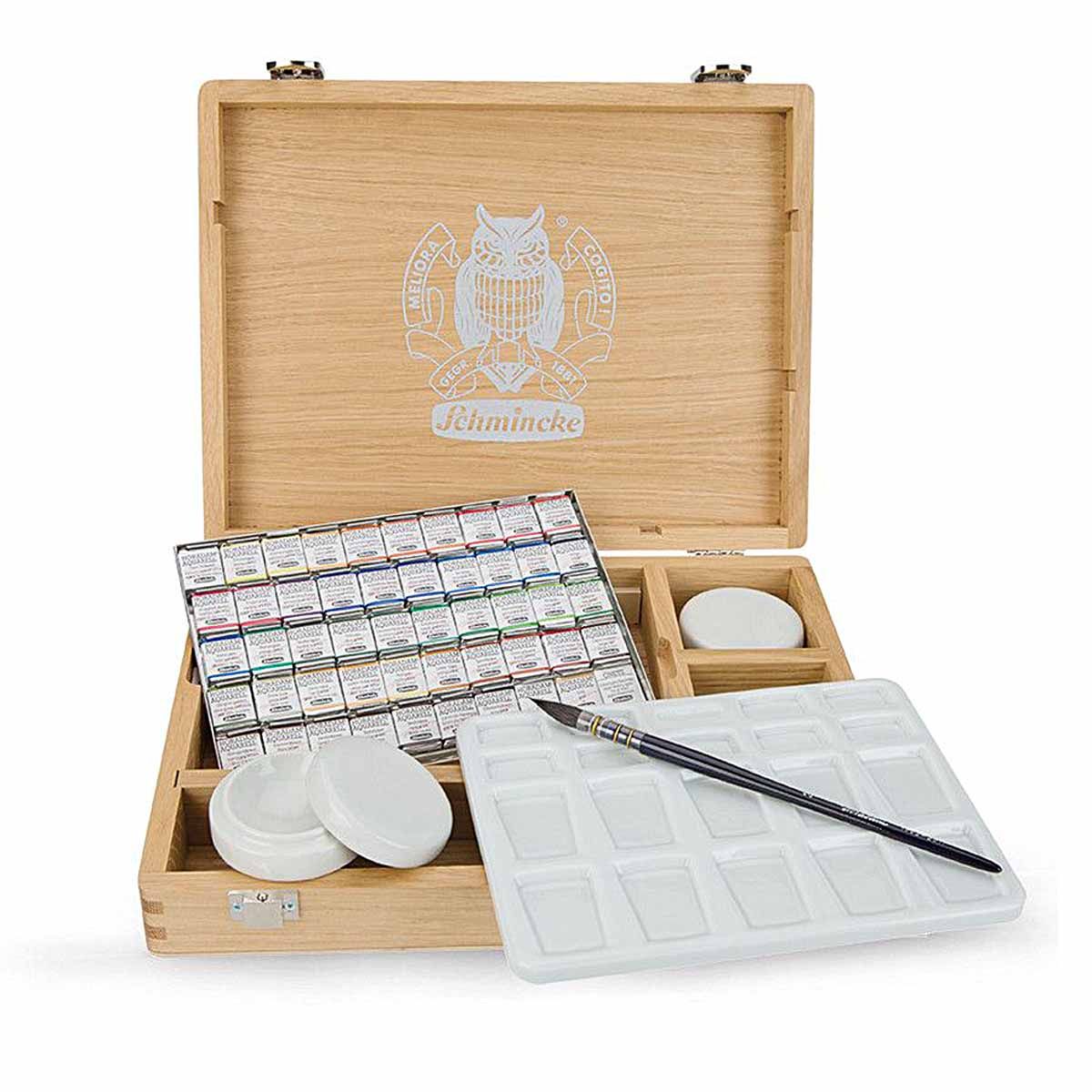 Schmincke Horadam Watercolor Half Pan Wood Box Set of 50 | Jerry's Artarama