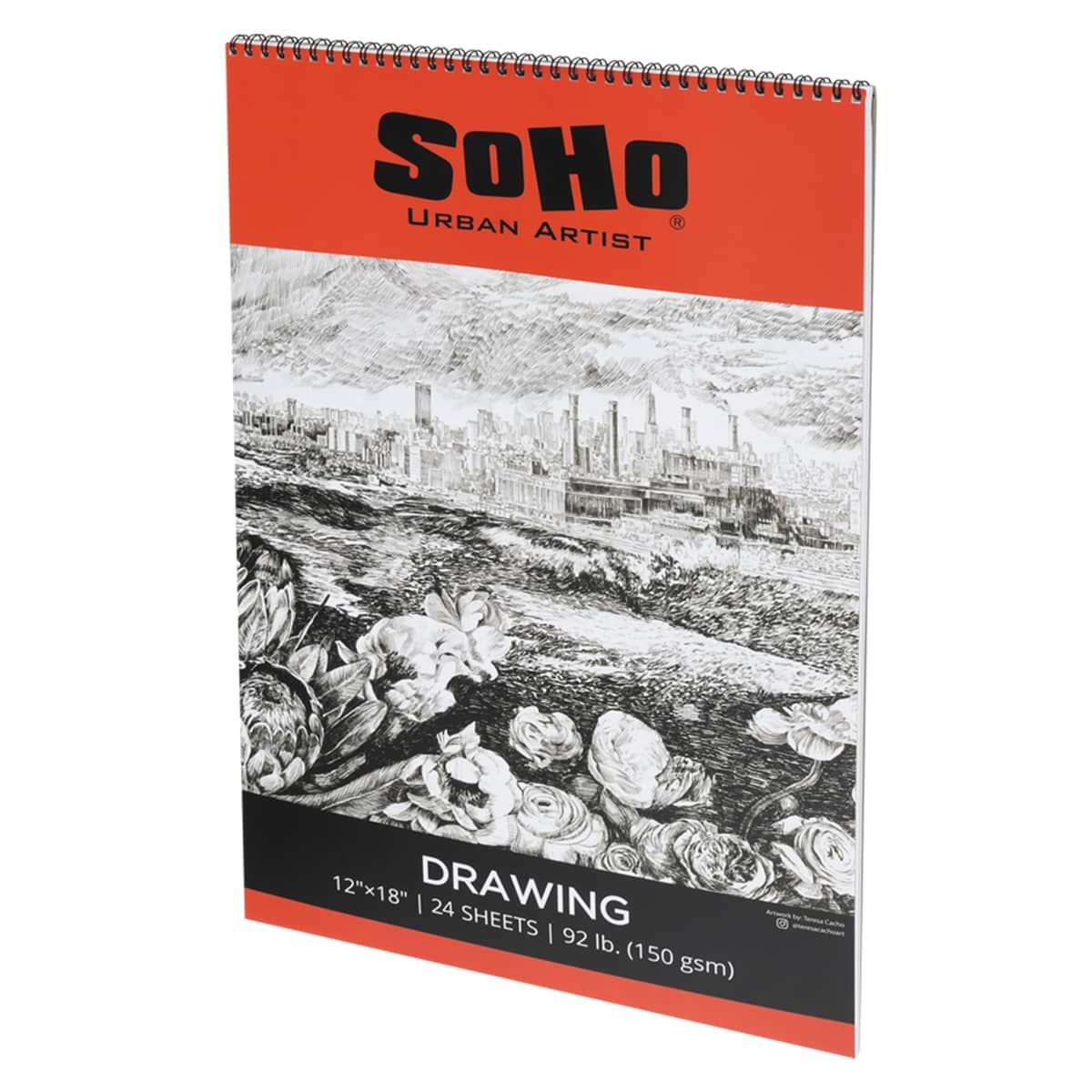 Soho Soft Cover Drawing Pad 12"x18", 92 lb. (24 Sheets) | Jerry's Artarama