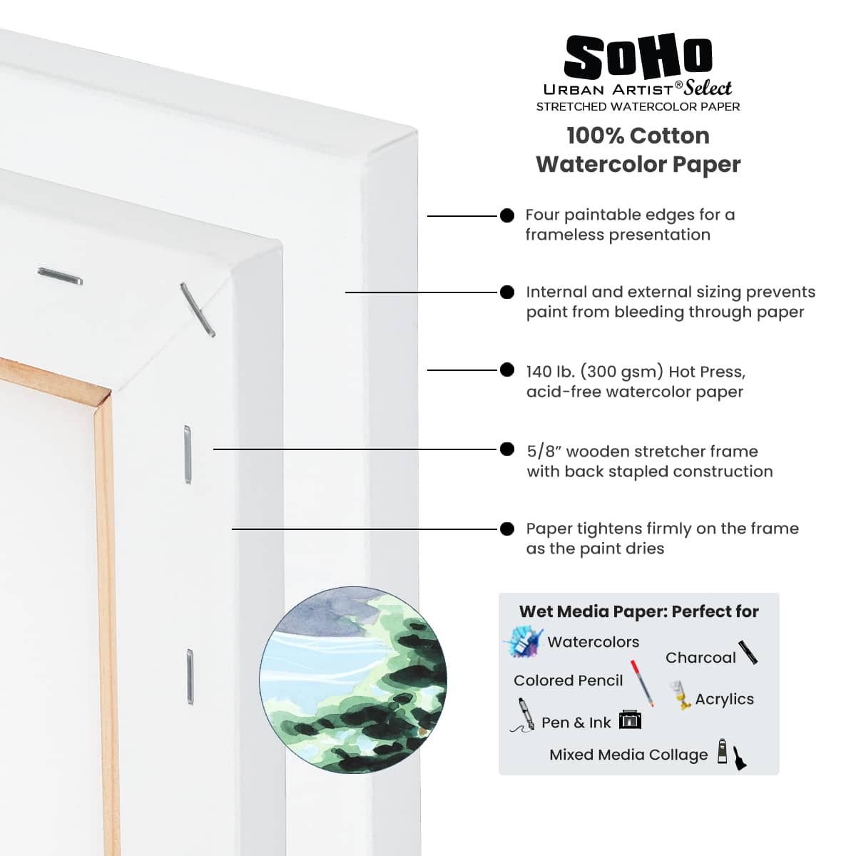 SoHo Select Stretched Watercolor Paper 5/8" Deep 140lb Hot Press 6"x6 ...