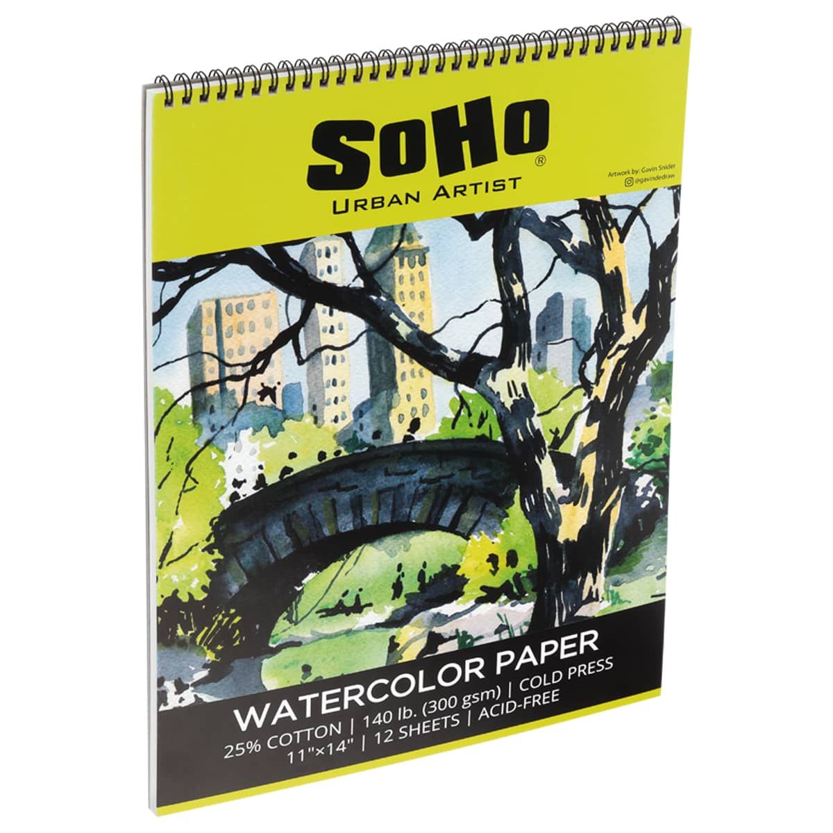 SoHo Watercolor Spiral Pad 11"x14", 140 lb. Cold Press (12 Sheets ...