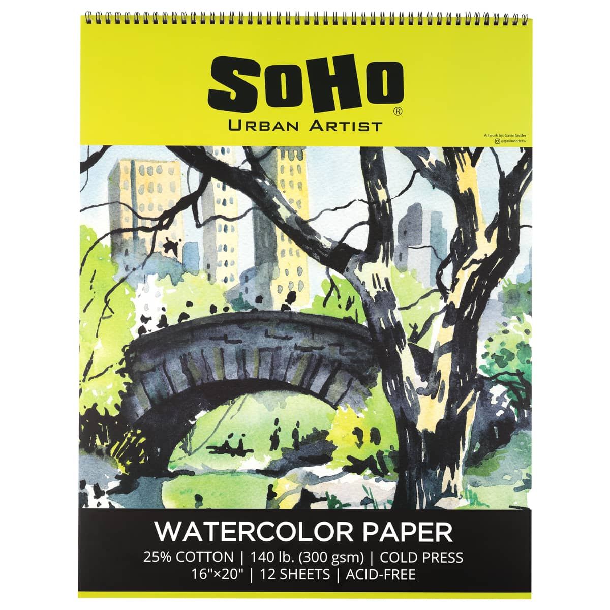 SoHo Watercolor Spiral Pad 16"x20", 140 lb. (12 Sheets) | Jerry's Artarama