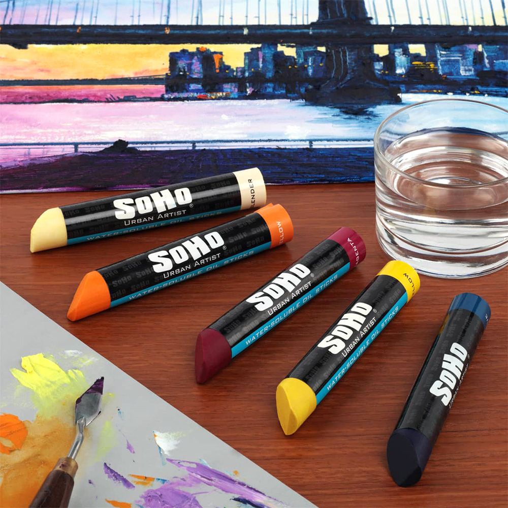 SoHo Urban Artist Water-Soluble Oil Stick Set of 24 + Blender, 37ml ...