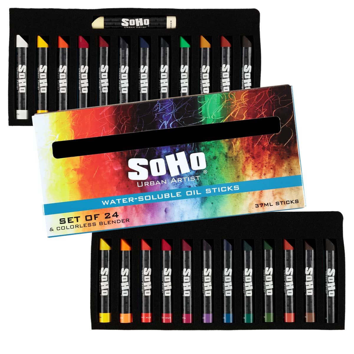 SoHo Urban Artist Water-Soluble Oil Stick Set of 24 + Blender, 37ml ...