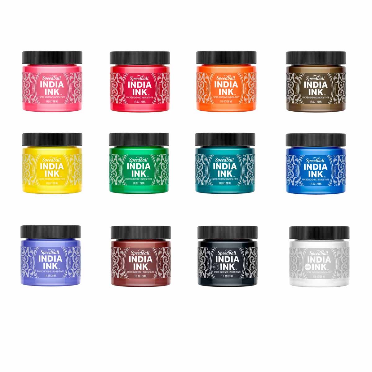 Speedball India Ink Color Set of 12 with Palette, 12ml | Jerry's Artarama