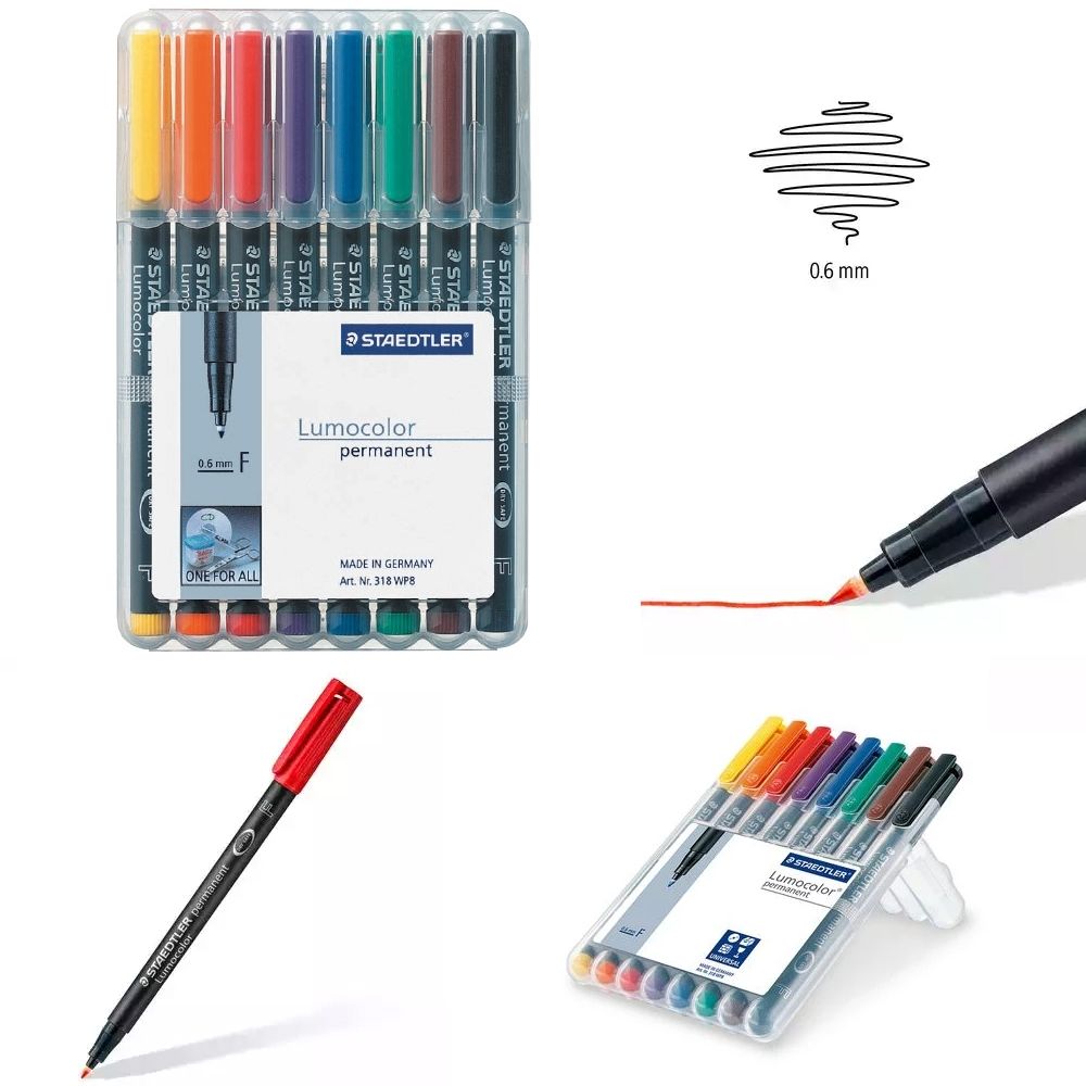 Staedtler Lumocolor Permanent Markers Fine #F318 0.6 mm (Set of 8 ...