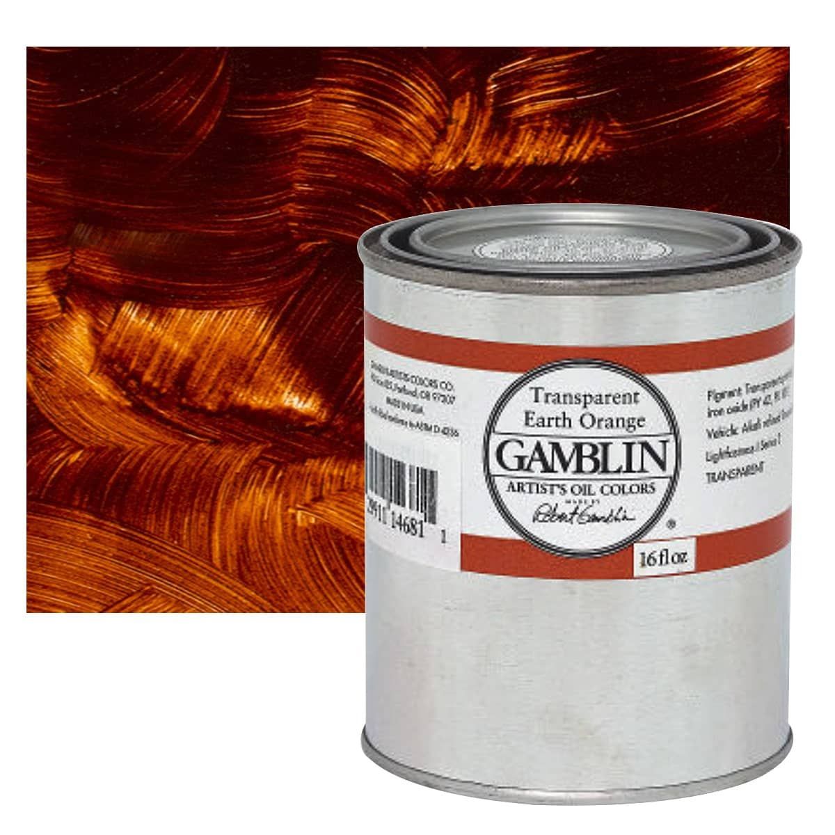 Gamblin Artists Oil - Transparent Earth Orange, 16oz Can | Jerry's Artarama