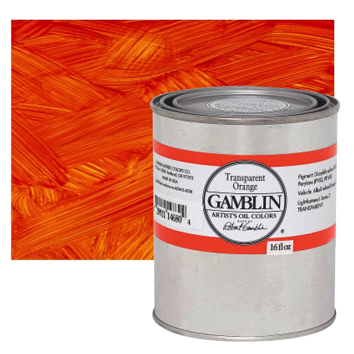 Gamblin Artists Oil - Transparent Orange, 16oz Can | Jerry's Artarama