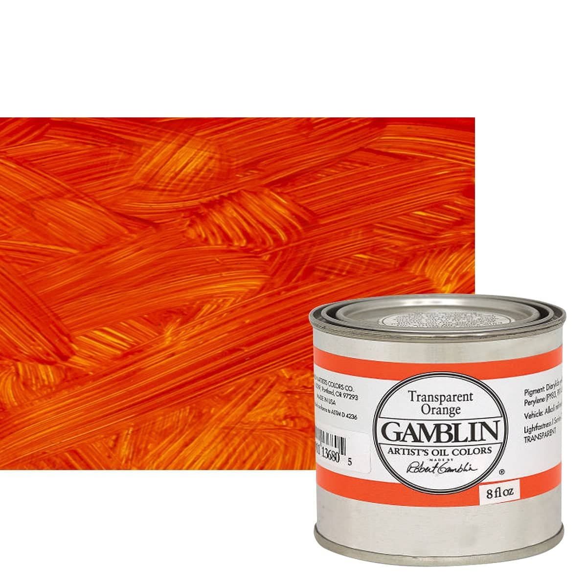 Gamblin Artists Oil - Transparent Orange, 8oz Can | Jerry's Artarama