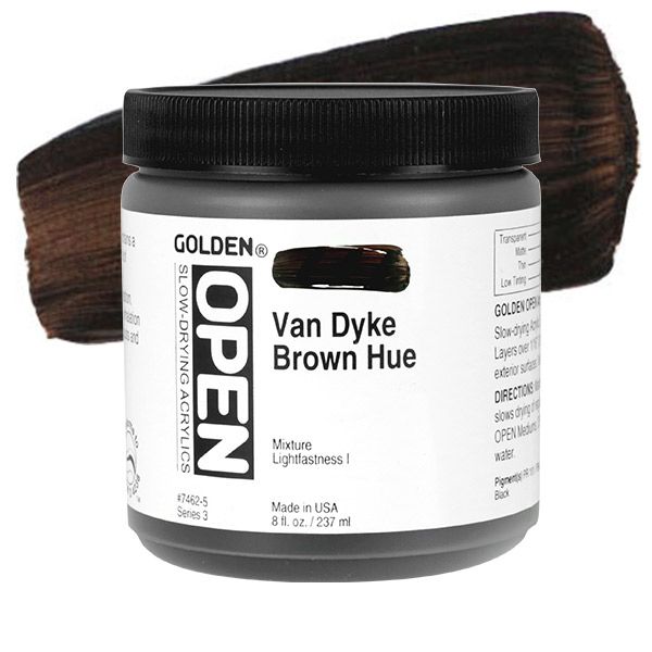GOLDEN Open Acrylic Paints Van Dyke Brown Hue 8 oz | Jerry's Artarama