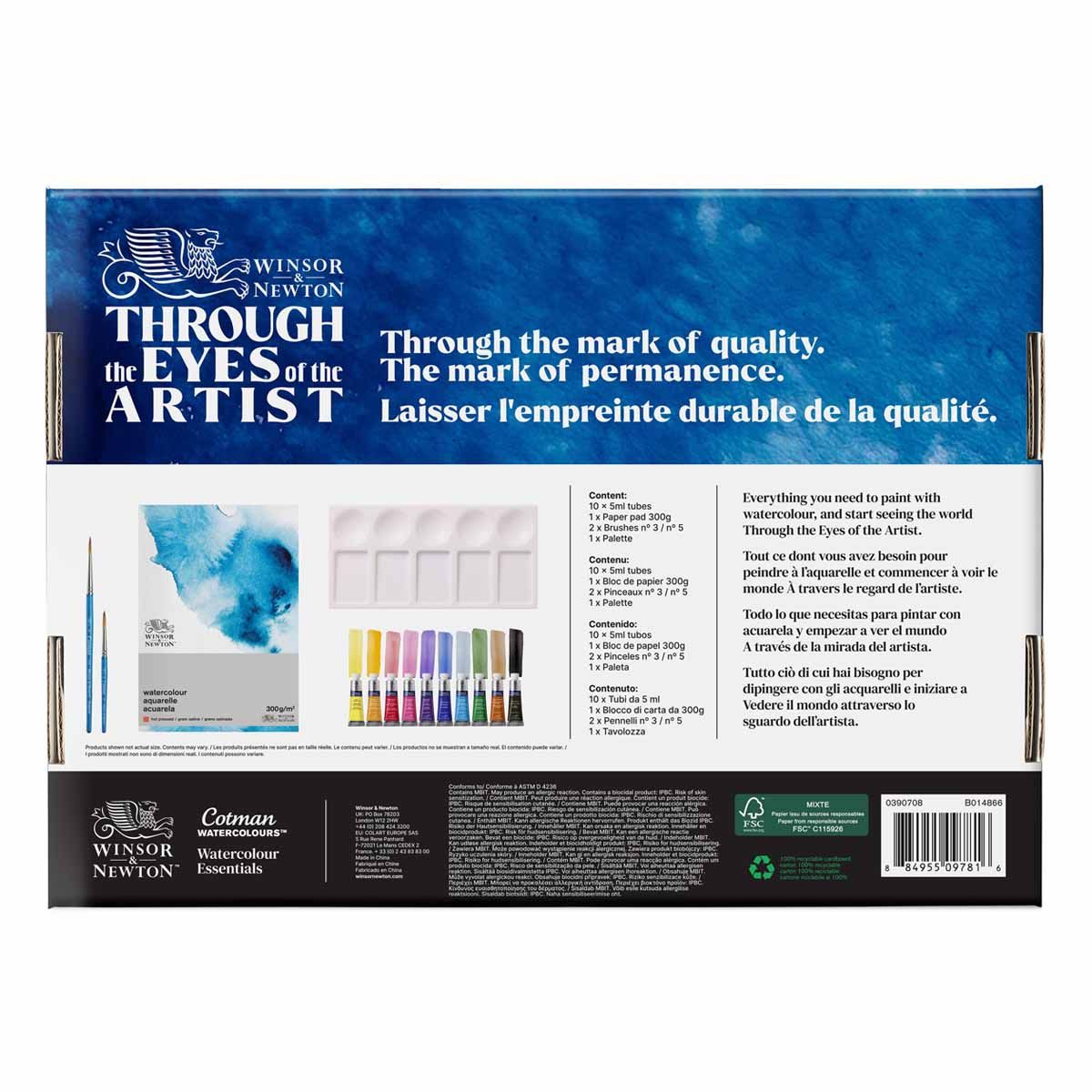 Winsor & Newton Cotman Watercolor Essential Set of 10, 5ml Tubes ...
